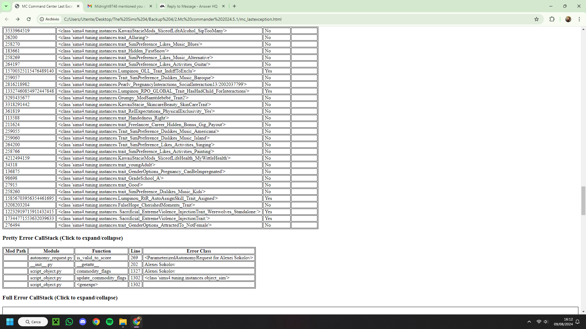 Re: BUG: Better Exceptions UI Exception Report can't find broken mod | EA Forums - 9353467